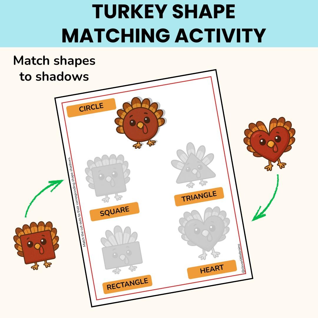 Turkey Shape Matching Activity | Thanksgiving Cut-out Worksheet for ...