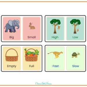 Opposites for Kids With Names & Pictures | Opposites Flashcards for ...