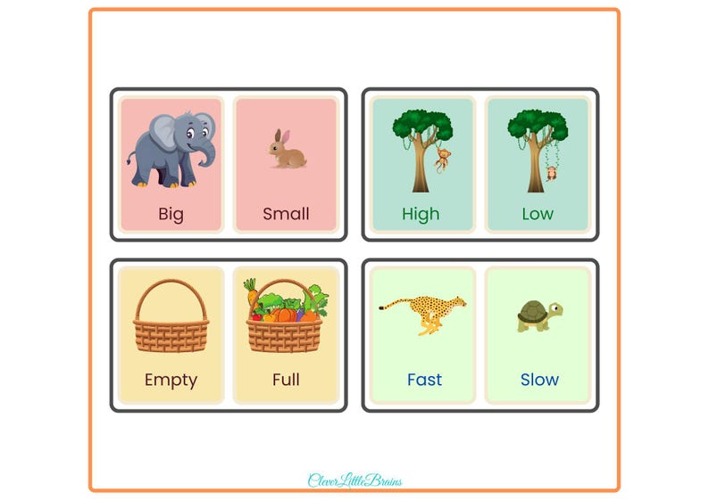 Opposites for Kids With Names & Pictures | Opposites Flashcards for ...