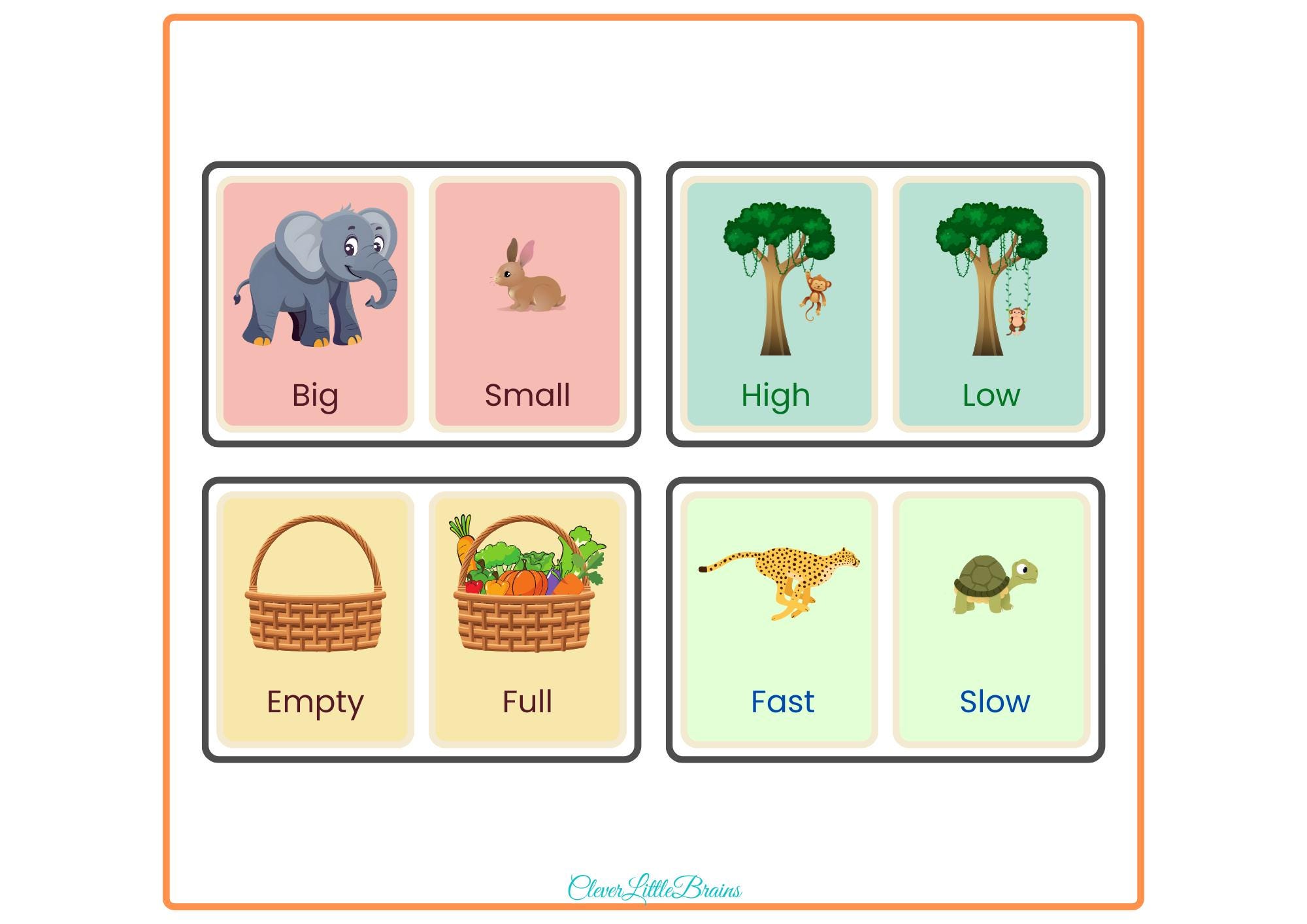 Opposites for Kids With Names & Pictures | Opposites Flashcards for ...