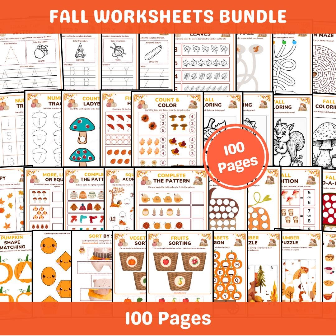 Fall Activity Worksheets: Preschool & Kindergarten Autumn Learning ...
