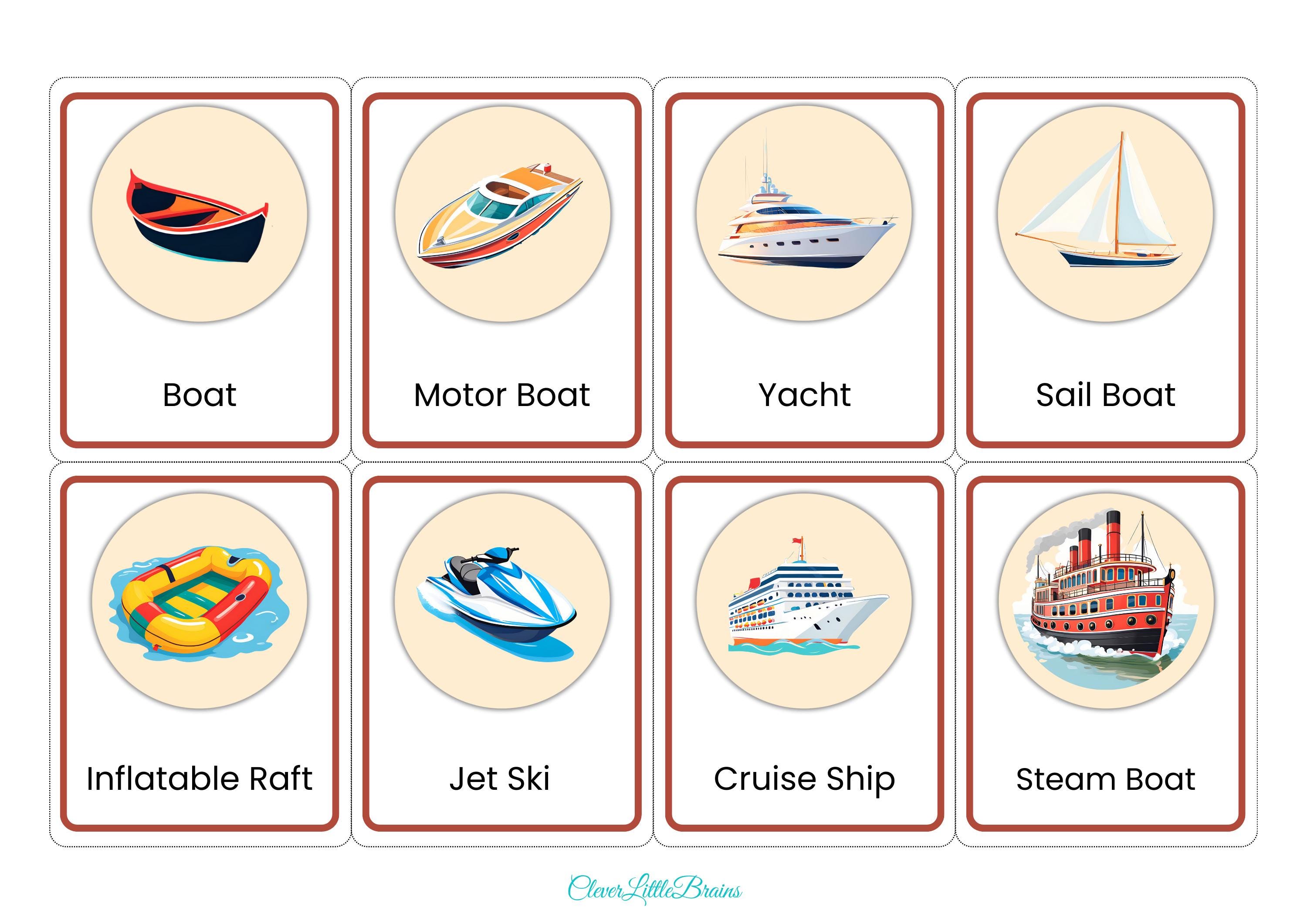 Water Transport Flashcards for Kids | Water Transport Vehicles Names ...