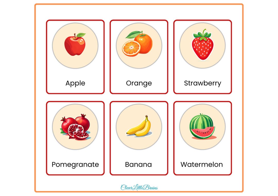 Fruits Flashcards With Names & Pictures - Fruits Names for Kids - Etsy