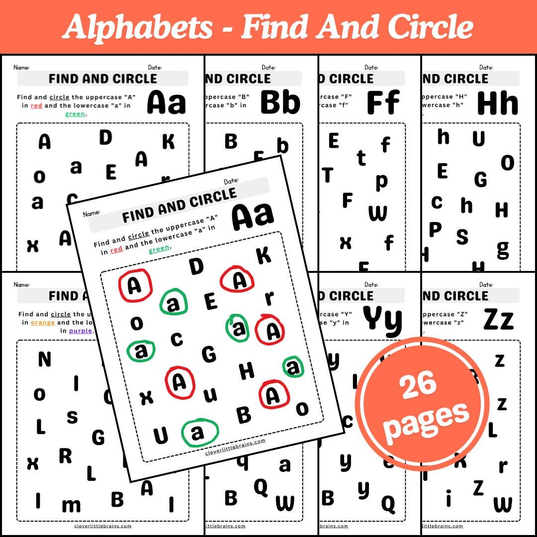 Alphabet Find and Circle Worksheets: Upper and Lowercase Letter ...