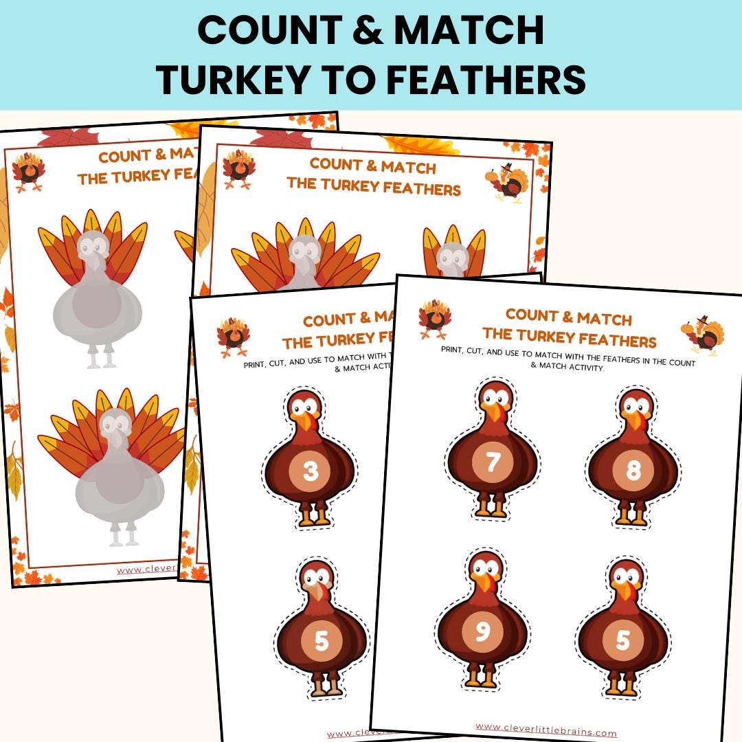 Count & Match Turkey to Feathers | Thanksgiving Math Activity | Fall ...