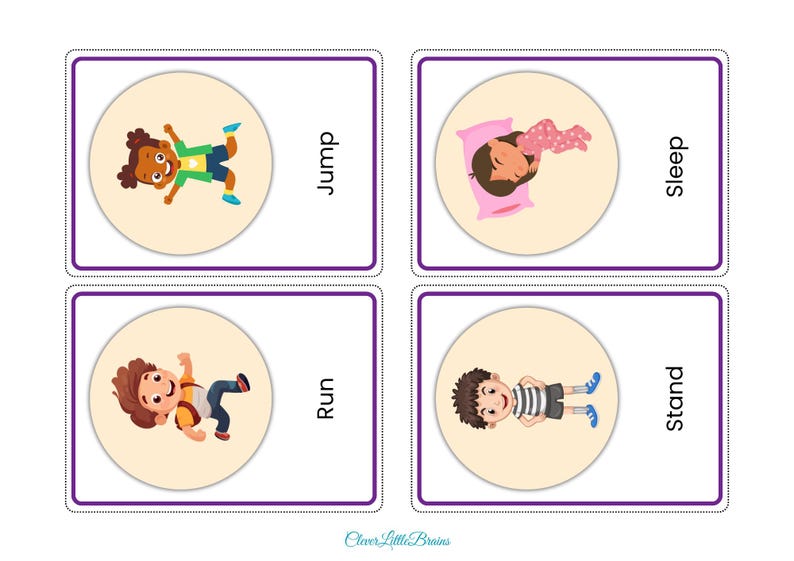 Action Verbs Flashcards | Montessori 3-part Nomenclature Action Verbs ...