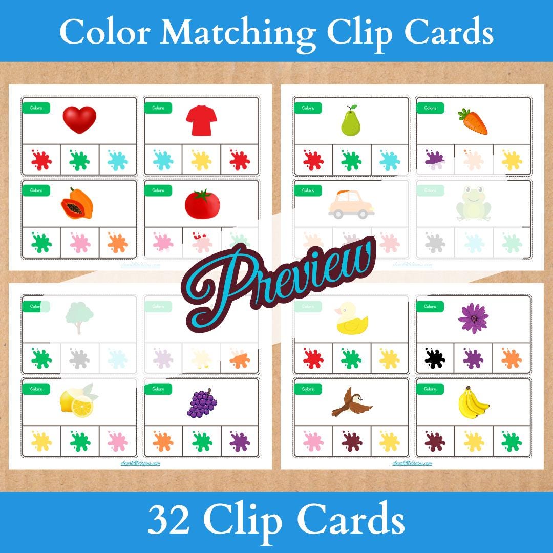 Color Matching Clip Cards | Colors for Kids | Match Picture Colors ...
