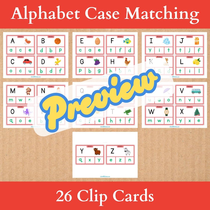 26 Alphabet Case Matching Clip Cards | Match Capital Case to Lowercase ...