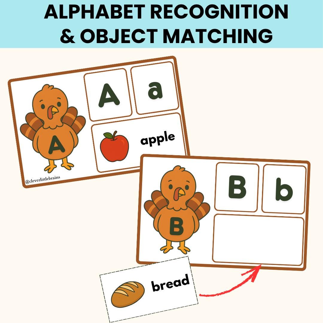 Turkey Alphabet Matching Activity | Thanksgiving Letters A-Z | Fall ...