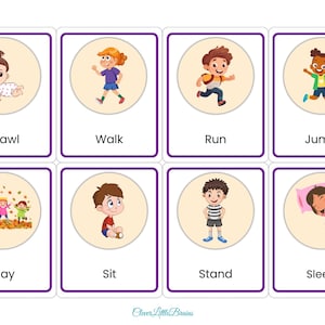Action Verbs Flashcards | Montessori 3-part Nomenclature Action Verbs ...