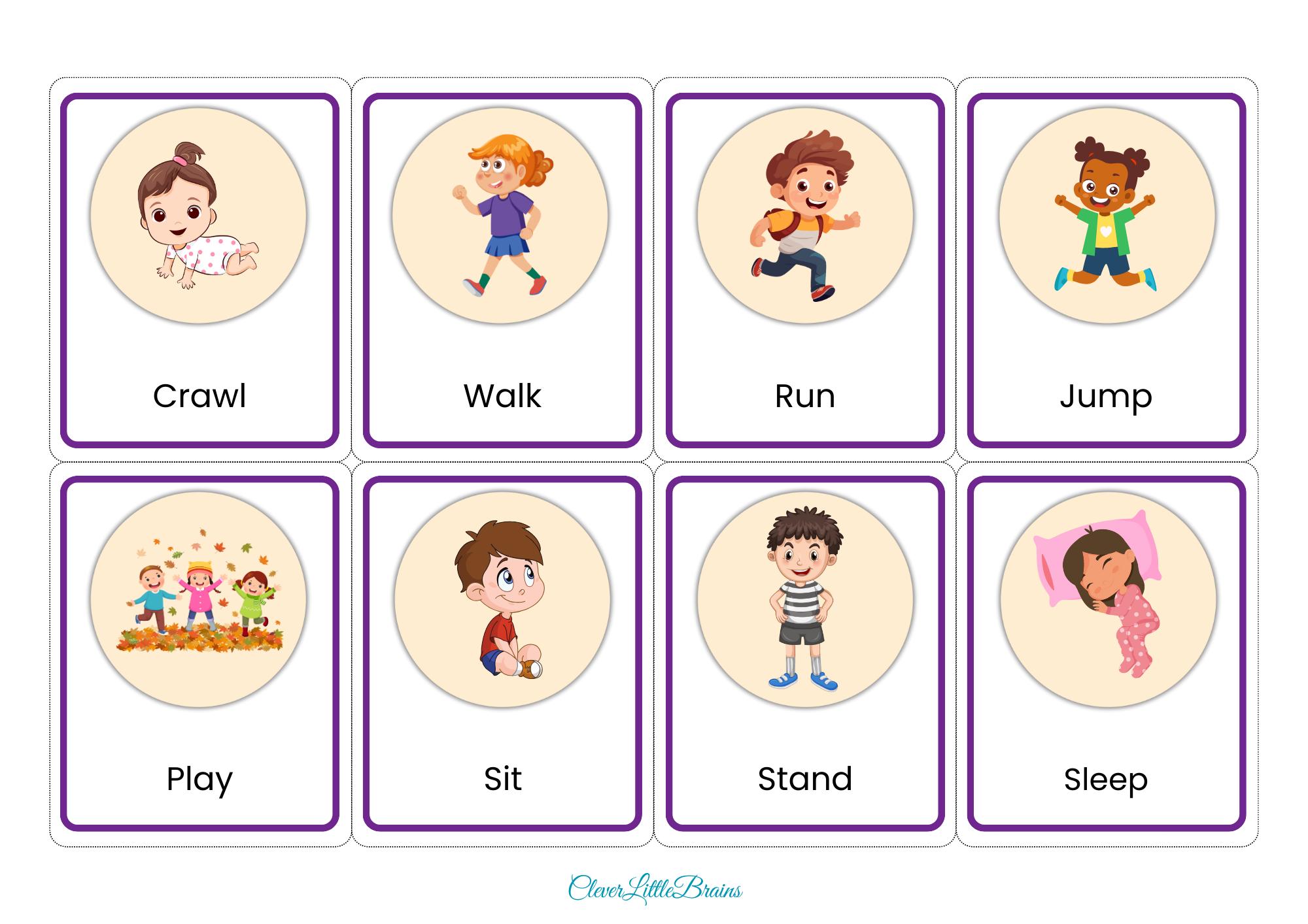Action Verbs Flashcards | Montessori 3-part Nomenclature Action Verbs ...