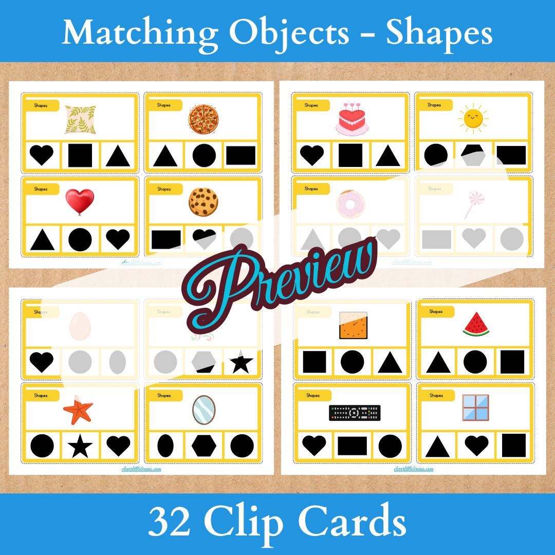 32 Match Object to Shapes Clip Cards | Picture & Shape Matching ...