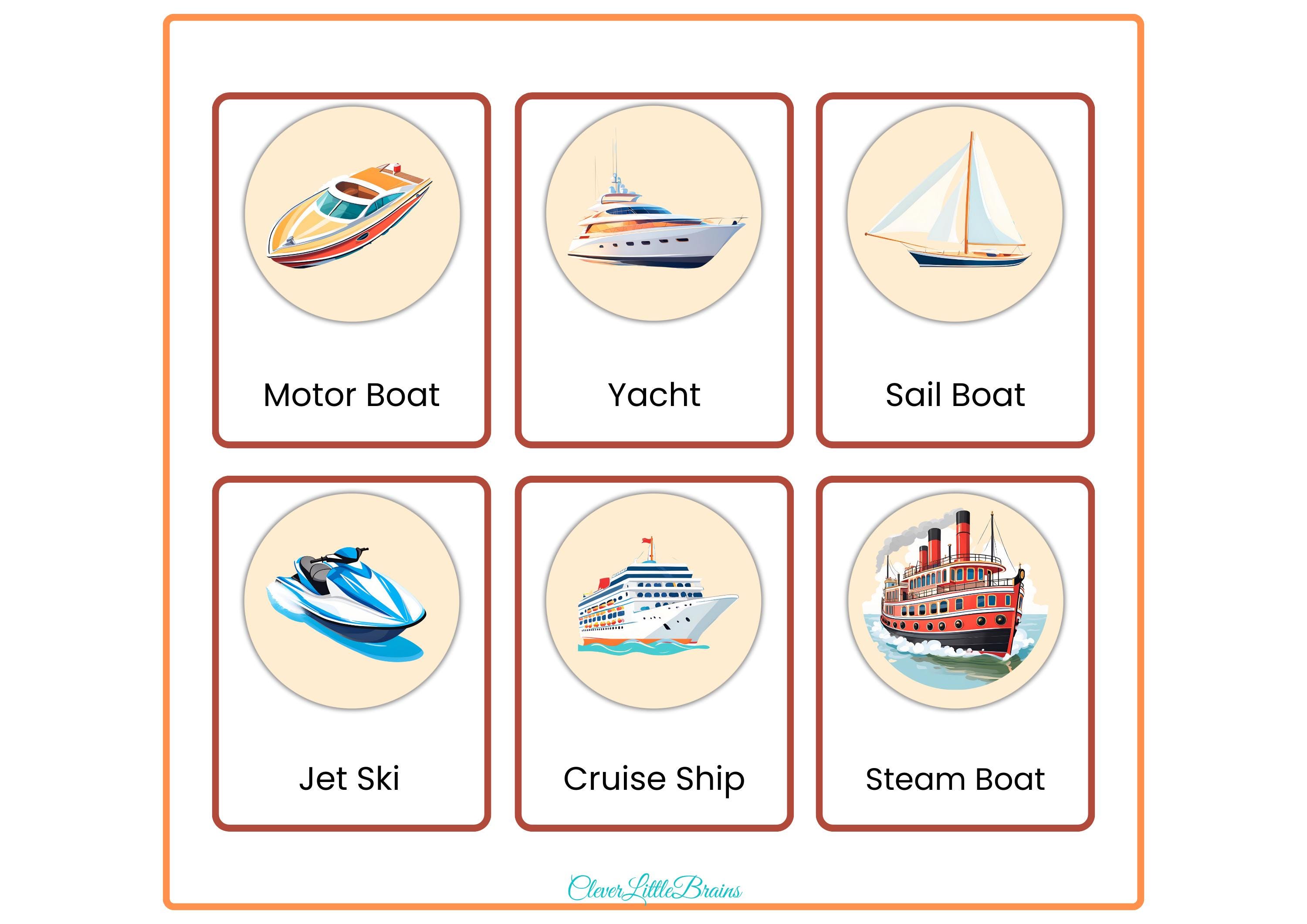 Water Transport Flashcards for Kids | Water Transport Vehicles Names ...