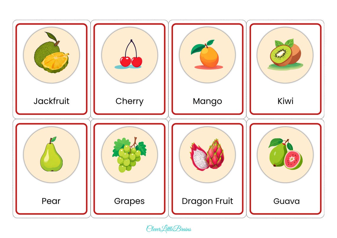 Fruits Flashcards With Names & Pictures - Fruits Names for Kids - Etsy