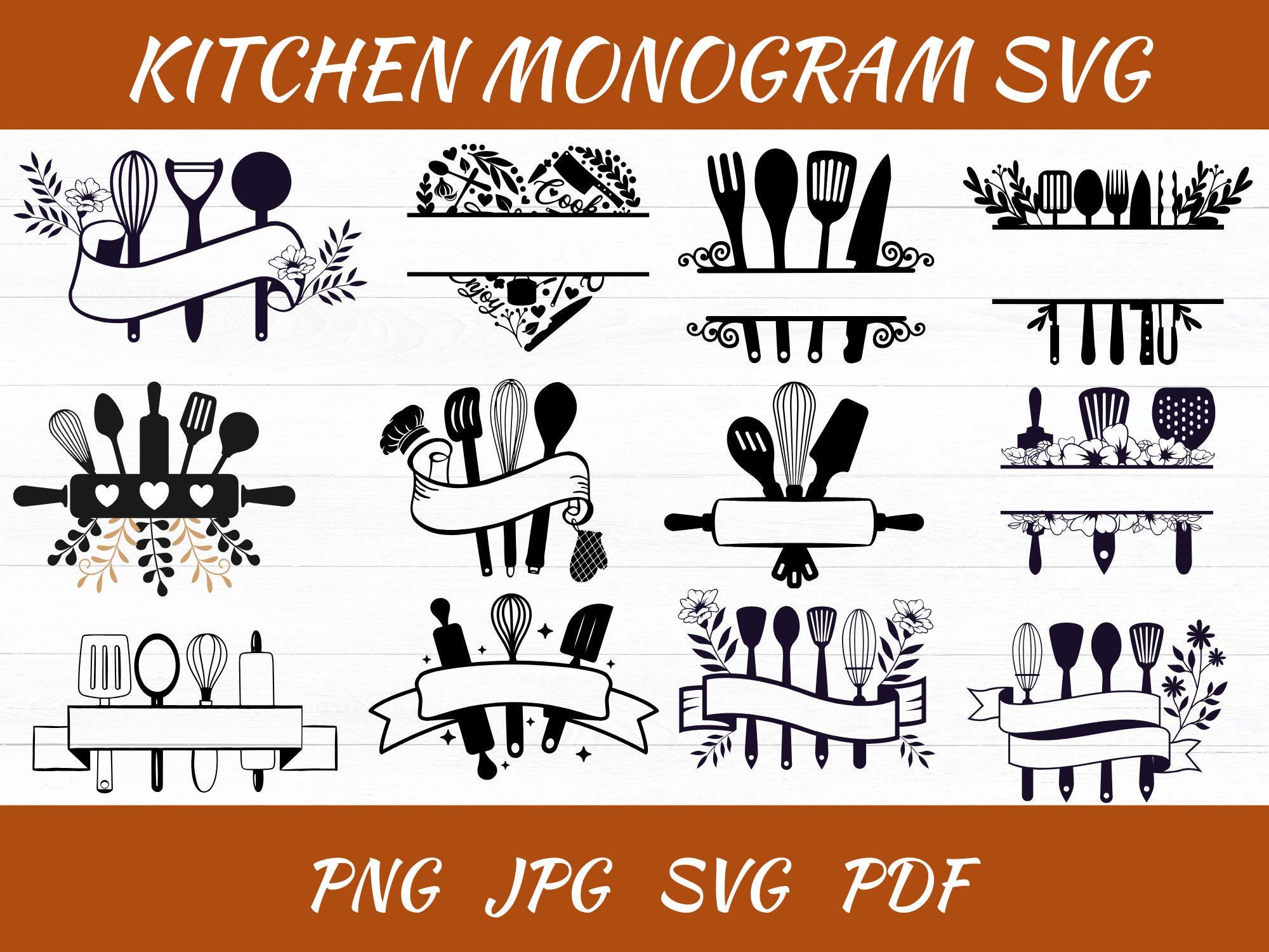 Kitchen Monogram SVG Bundle: Baking & Cooking Designs - Etsy