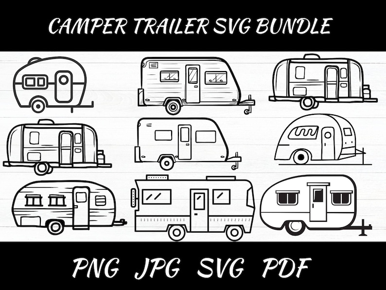 Camper Trailer SVG Bundle: Camping Clipart, RV Silhouettes (instant ...