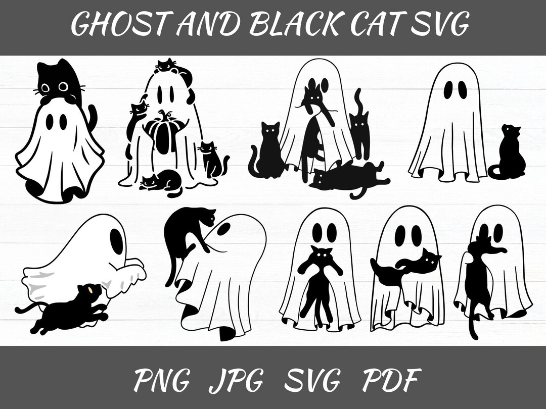 Ghost and Black Cat Halloween Clipart – Spooky SVG - Etsy