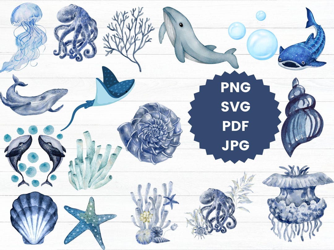 Undersea Watercolor Clipart Bundle,undersea Clip Art,cute Ocean Animals ...