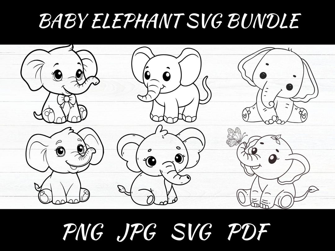 Baby Elephant SVG Cute Elephant Girl Cut File Elephant Outline Baby ...