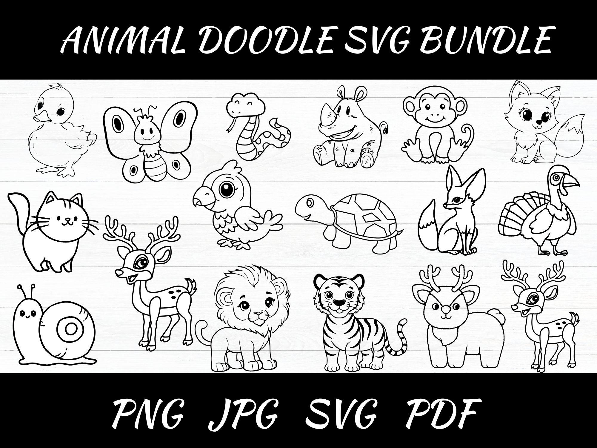 Animal Doodle SVG Bundle: Farm & Jungle Outlines, Clipart - Etsy