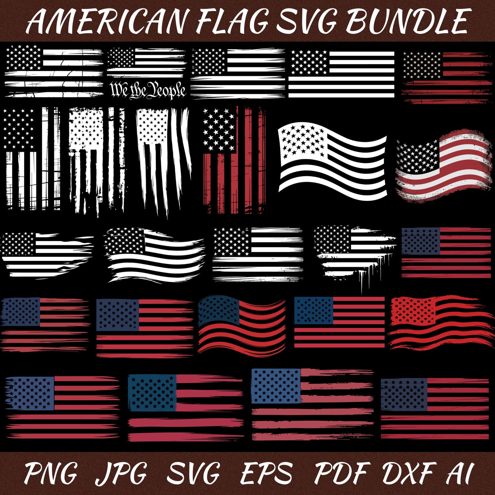 Grunge American Flag SVG Bundle – US Flag Cut Files (digital Download ...