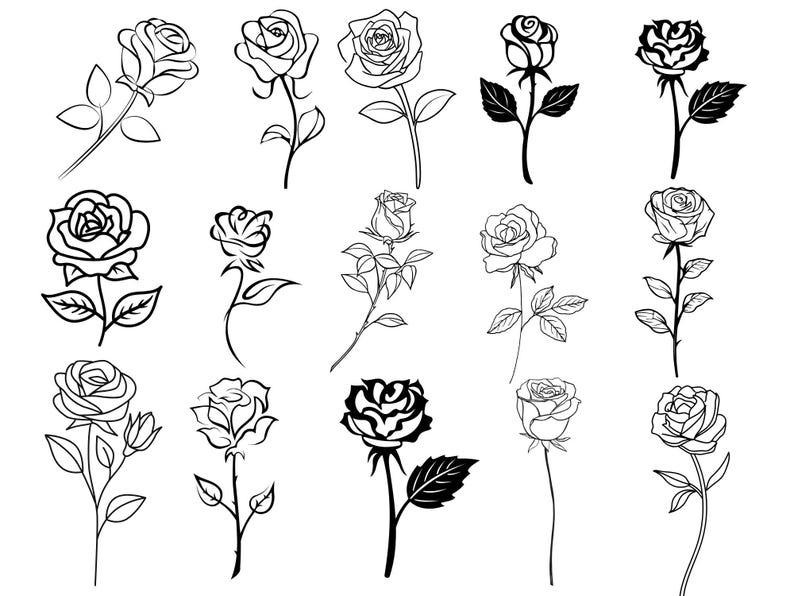 Rose SVG Bundle, Rose Outline SVG, Flower PDF, Split Monogram Png, Half ...