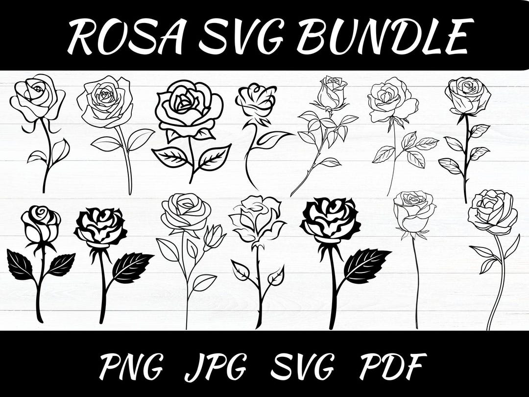 Rose SVG Bundle, Rose Outline SVG, Flower PDF, Split Monogram Png, Half ...