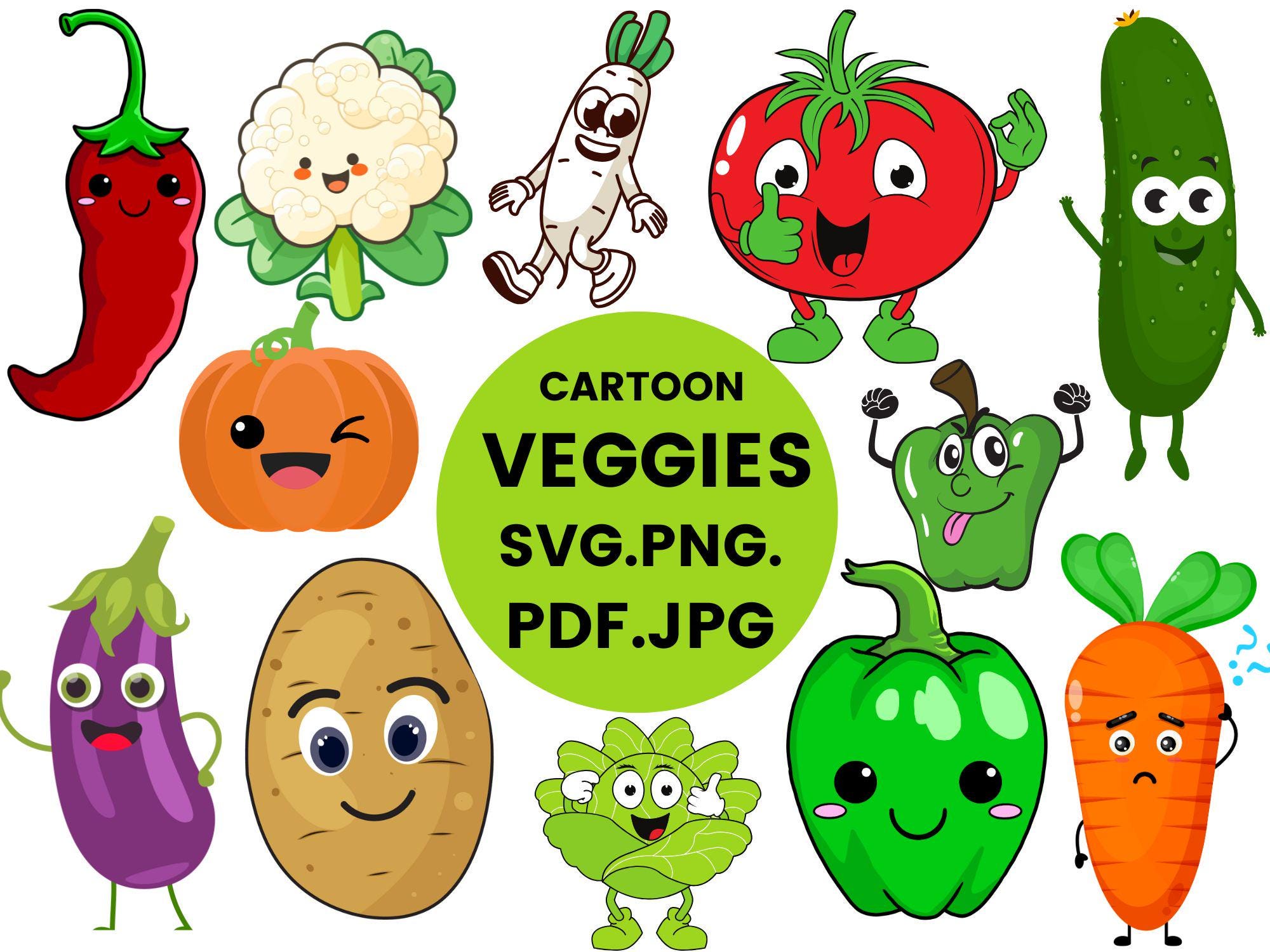 Cartoon Veggies Svg|cute & Fun Vegetable Digital Download|perfect for ...