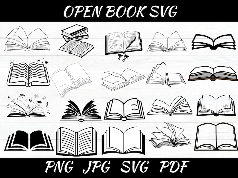 Open Book SVG: Library Clipart, Cricut Cut File - Etsy