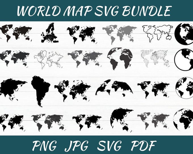 World Map Svg Clipart Silhouette - World Map Vector Digital Download ...