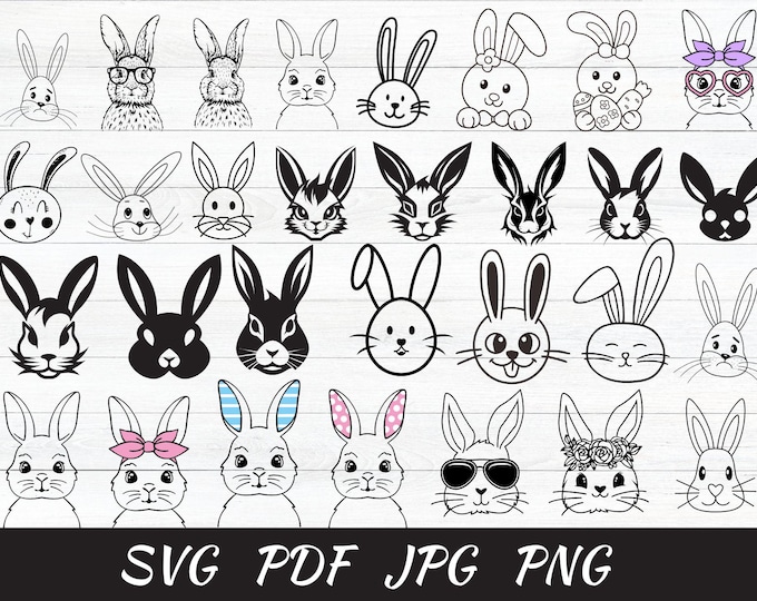 Bunny Faces SVG Cut Files, Easter Bunny Cut Files, Rabbit Faces Cut ...