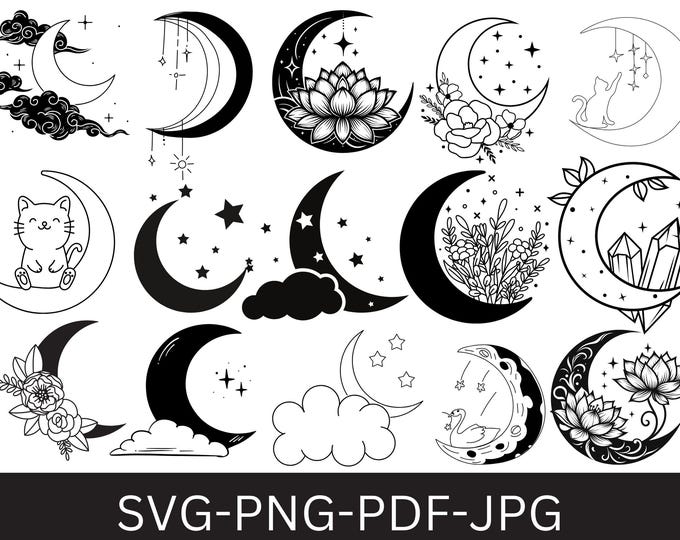 Moon and Star Svg / Png , Moon Svg Bundle, Svg Files for Cricut, Moon ...