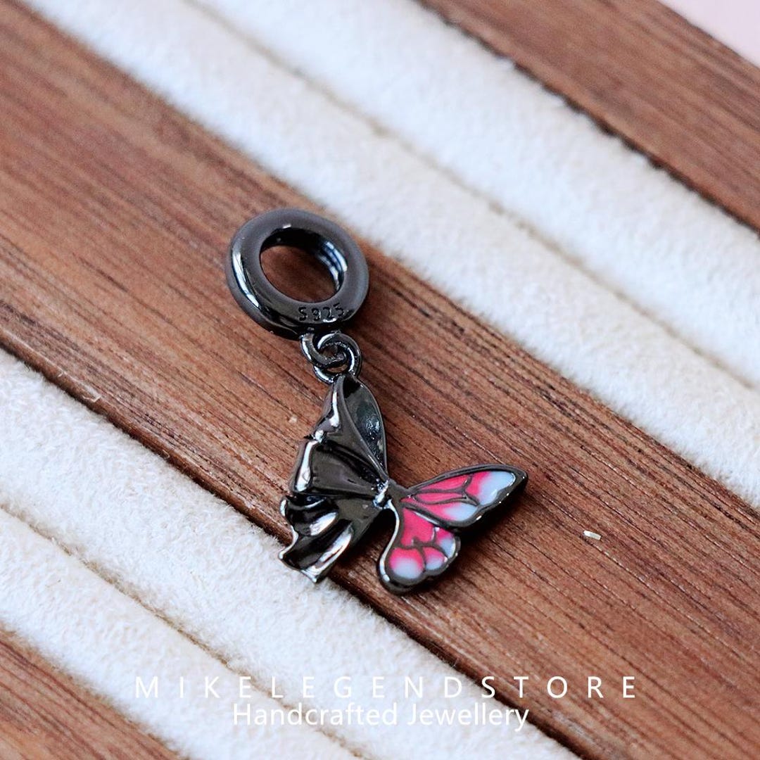 S925 Sterling Silver Epoxy Punk Gothic Butterfly Pendant Pandora Style ...