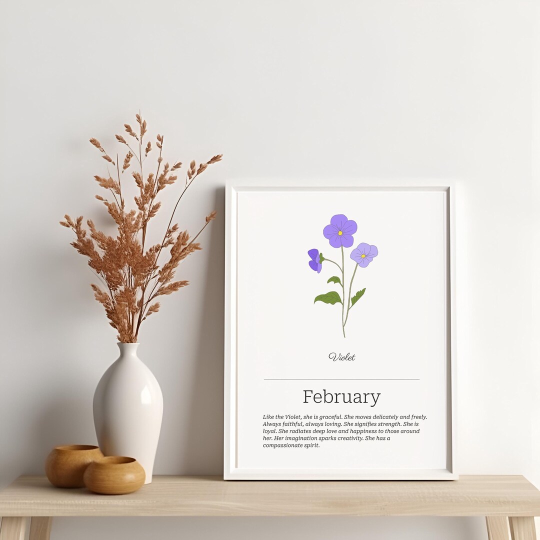 February Birth Flower Meaning, Month Violet, Digital Print Wall Art ...