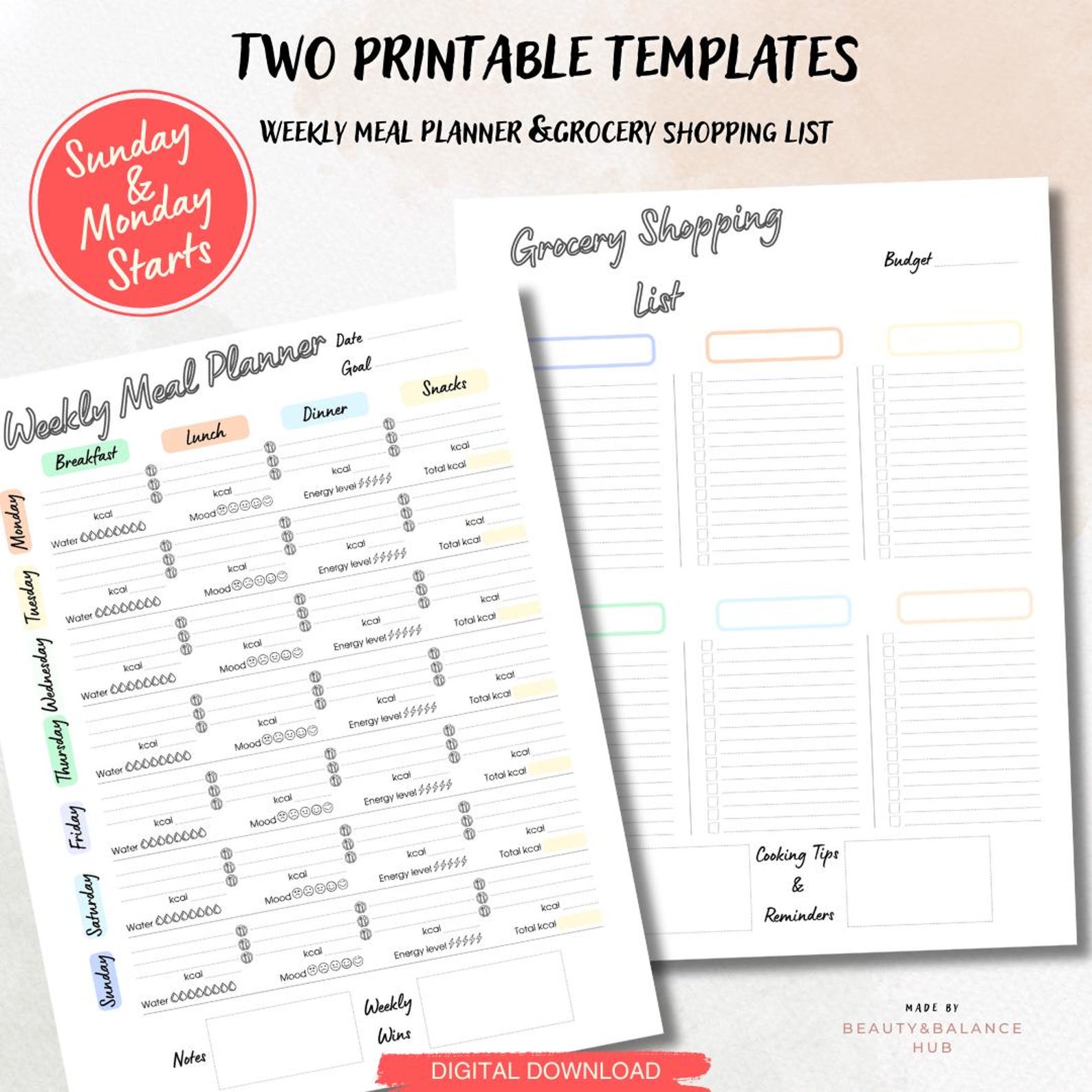 Weekly Meal Planner PDF, Printable Food Planner, Digital Meal Planning ...