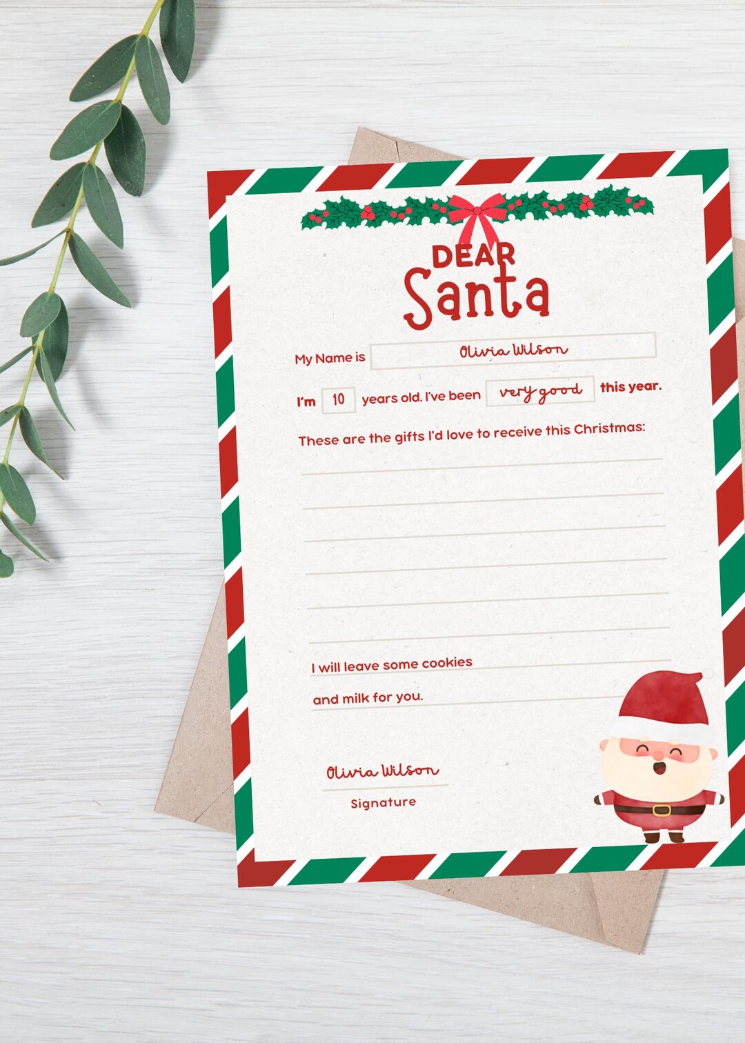Letter to Santa Printable Easy to Print Instant Download Letter to ...