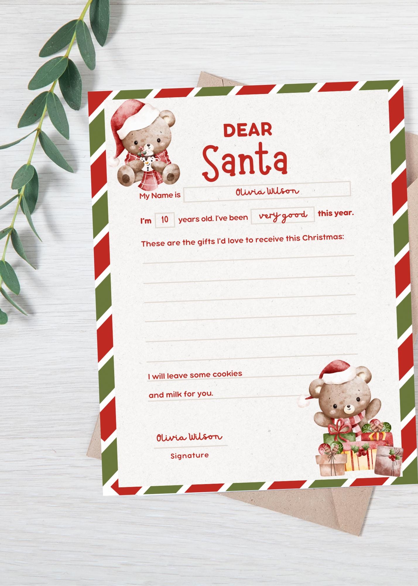 Letter to Santa Printable Easy to Print Instant Download Letter to ...
