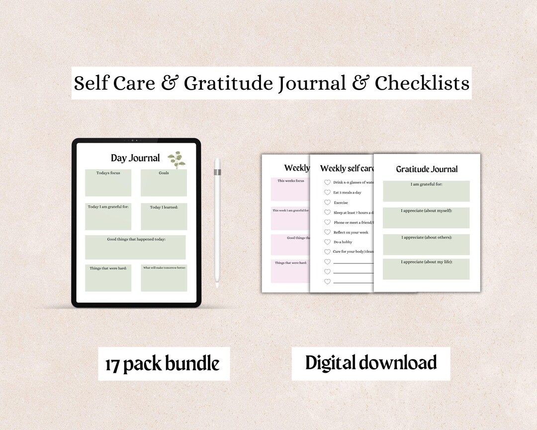 Self Care and Gratitude Journal/checklist for Wellness, Prompts ...