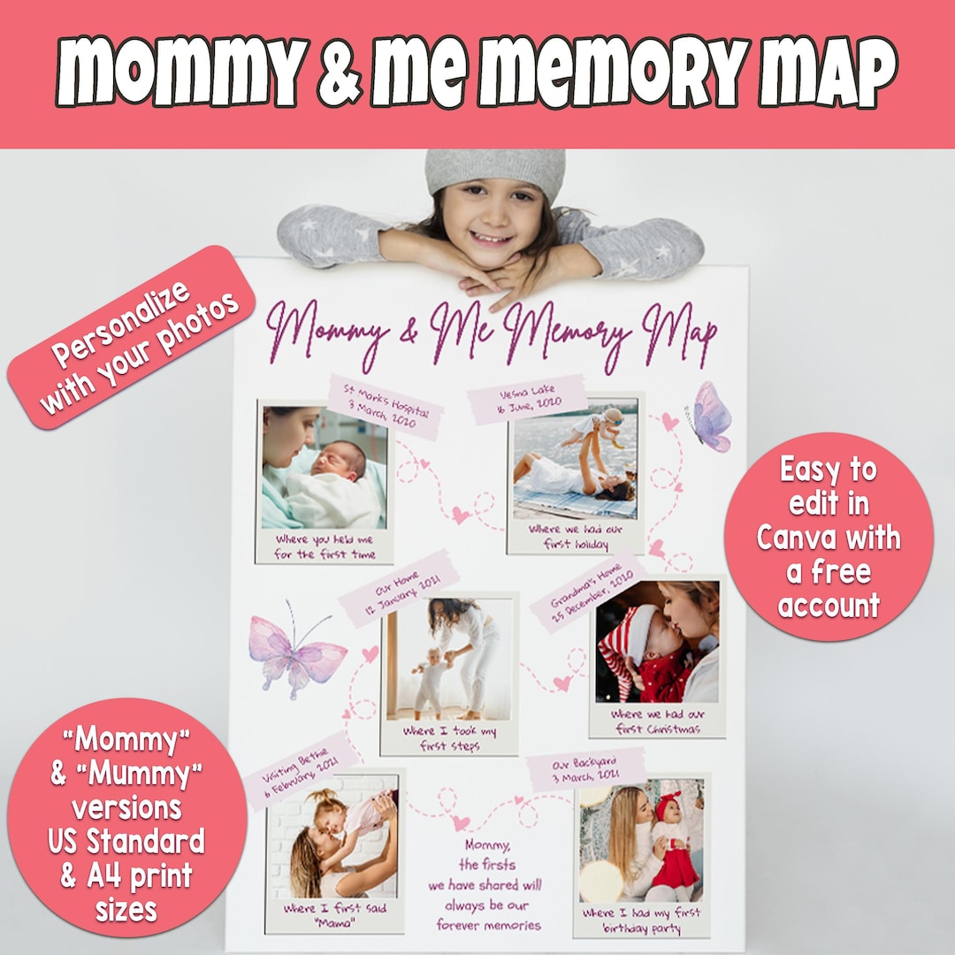 Mommy & Me Memory Map | Mummy Version | Mother's Day Gift | A4 and US ...