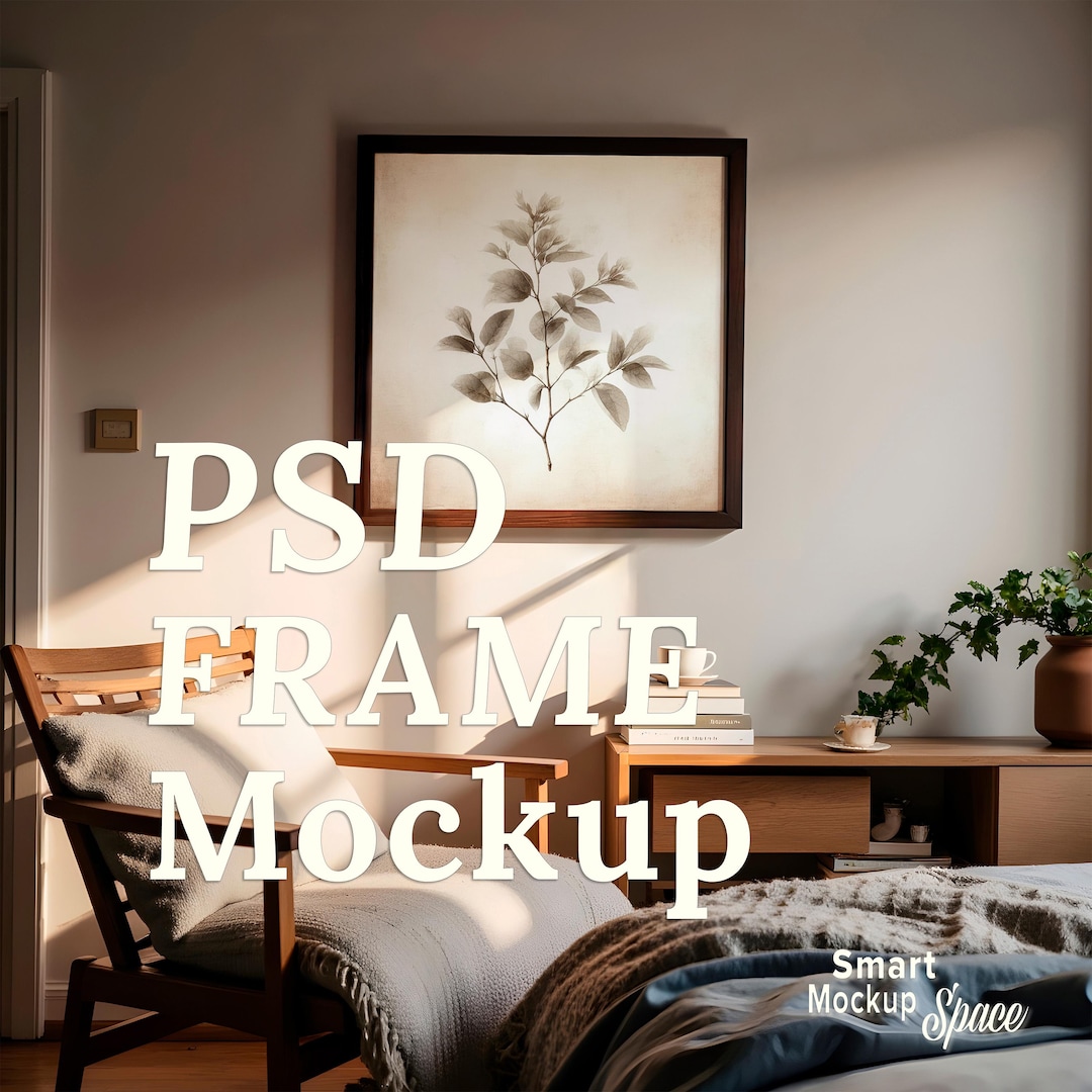 1x1 Wall Art Mockup | PSD + JPG Smart Object Layer | Dark Wood Frame ...