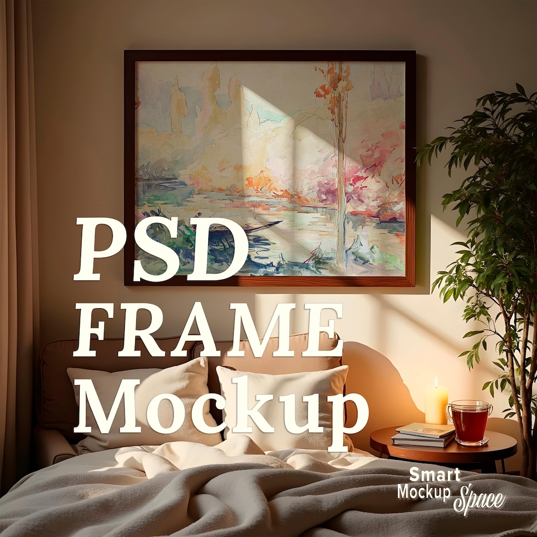 5x4 Wood Frame PSD Mockup, Photoshop/photopea Bedroom Template for Etsy ...