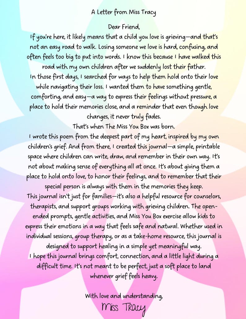 Printable Grief Journal and "miss You" Box Activity With Poem for ...
