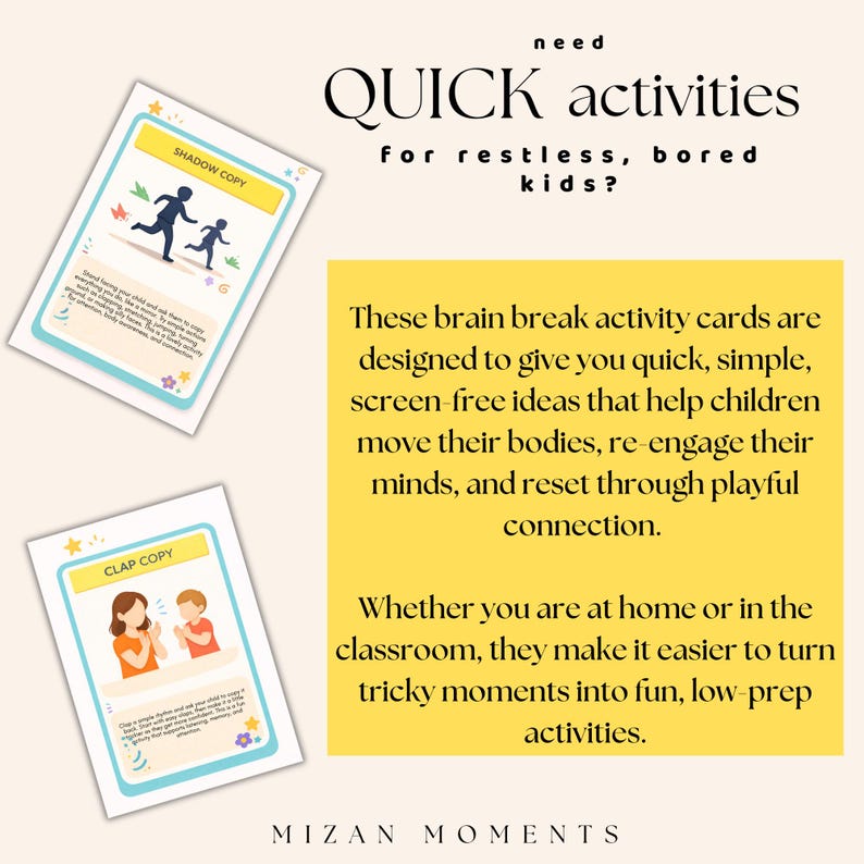 Brain Break Activity Cards for Kids, Printable Kids Activity Cards ...