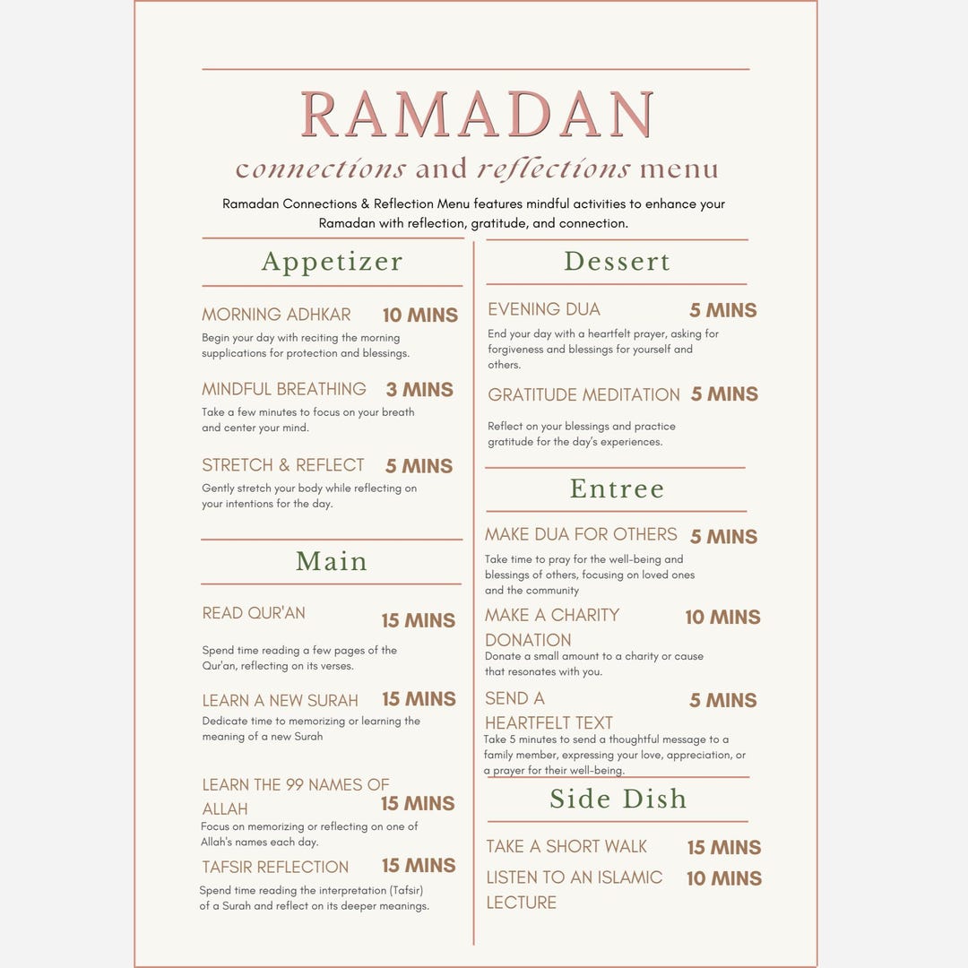 Ramadan Reflection Menu | Ramadan Printable Card | Ramadan Spiritual ...