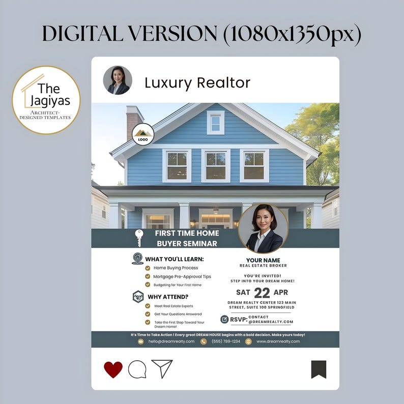 Realtor Seminar Flyer Just Listed Poster Modern Blue Luxury Real Estate ...