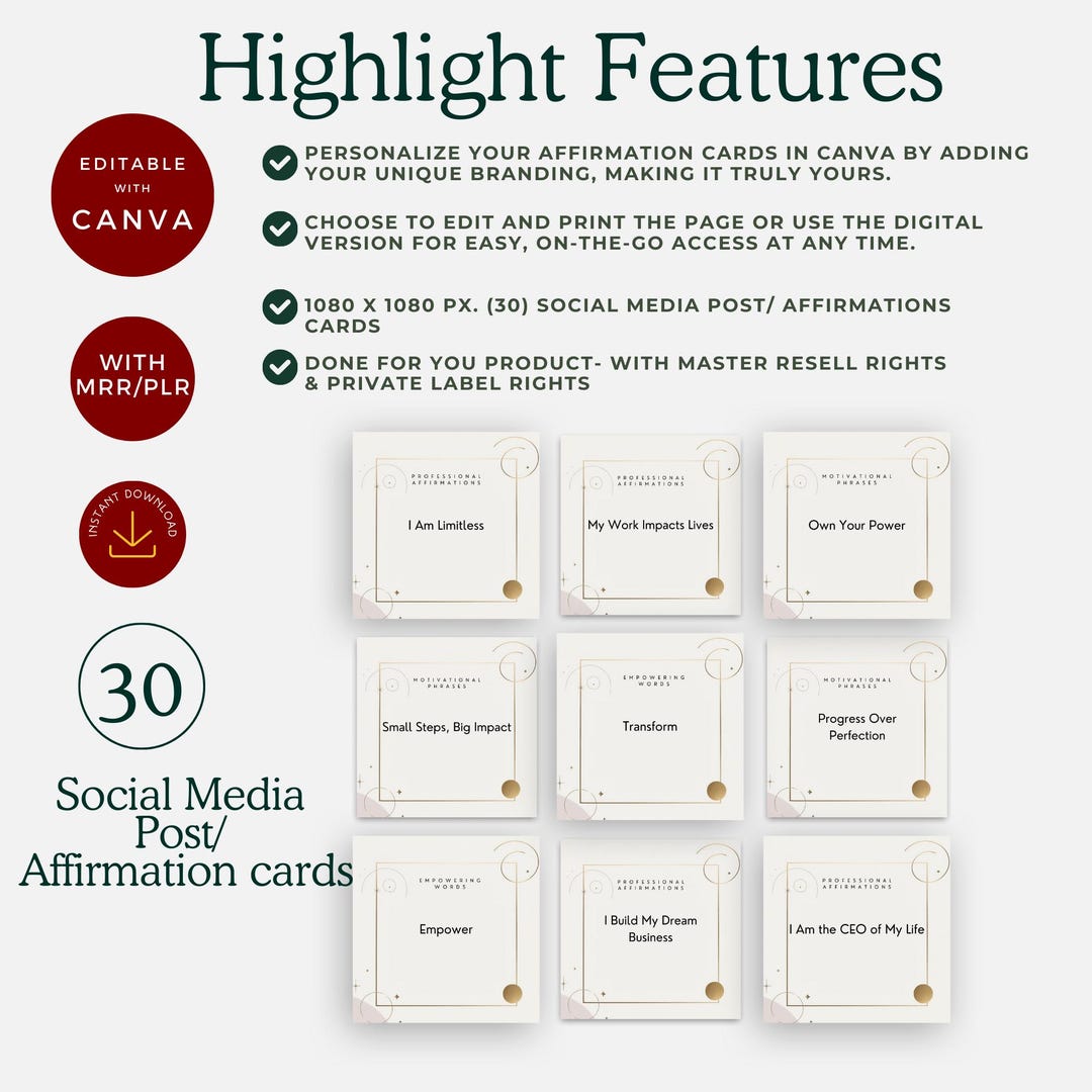 Editable Canva Affirmation Card Template – for Business Coaches ...
