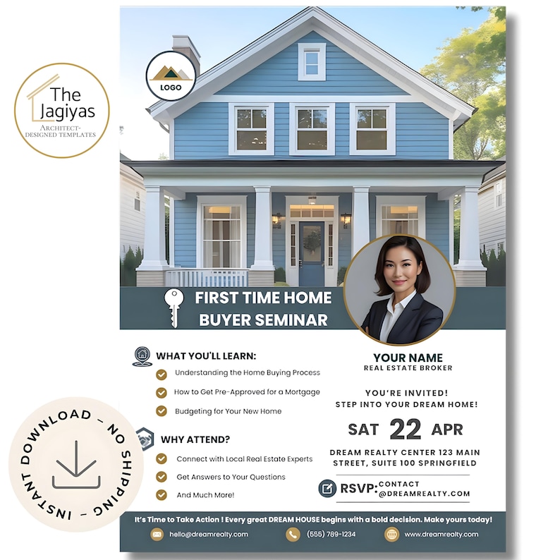 Realtor Seminar Flyer Just Listed Poster Modern Blue Luxury Real Estate ...