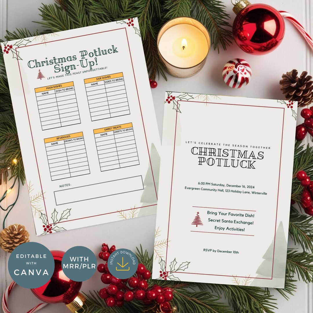 Christmas Potluck Invitation | Editable Holiday Dinner & Cocktail Evite ...