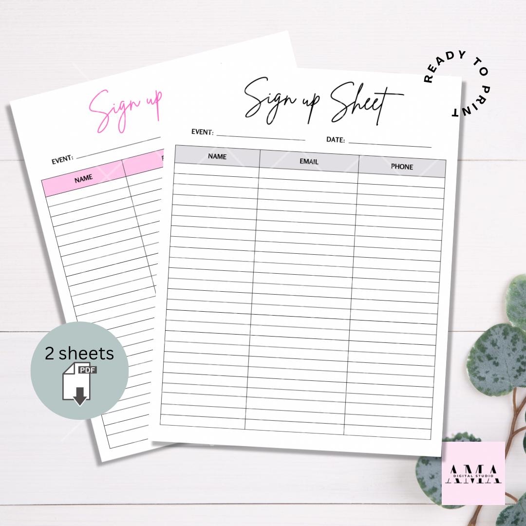 Sign up Sheet || Ready to Print || Digital Download || - Etsy