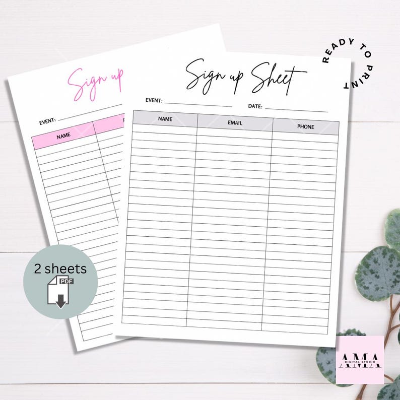 Sign up Sheet || Ready to Print || Digital Download || - Etsy